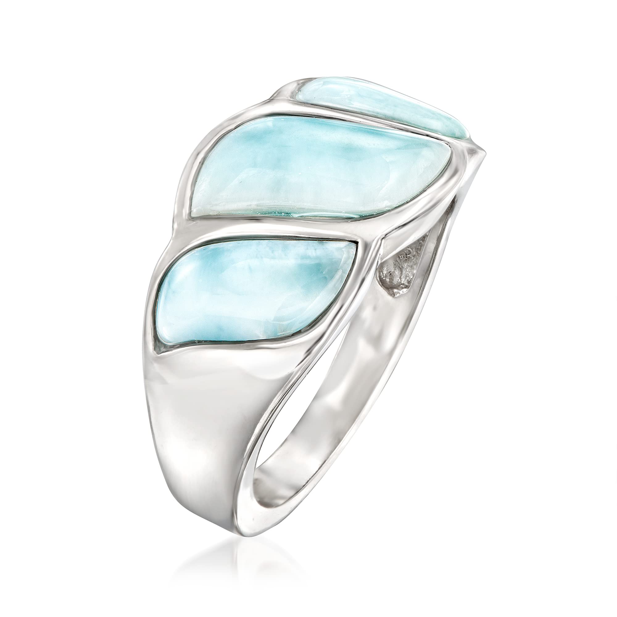 Ross-Simons Larimar Wave Ring in Sterling Silver. Size 7