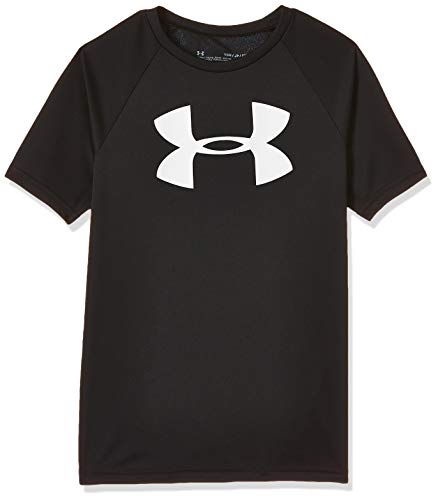 Under Armour Boys' Tech Big Logo Short Sleeve Gym T-Shirt, Black (001)/White, Youth Medium