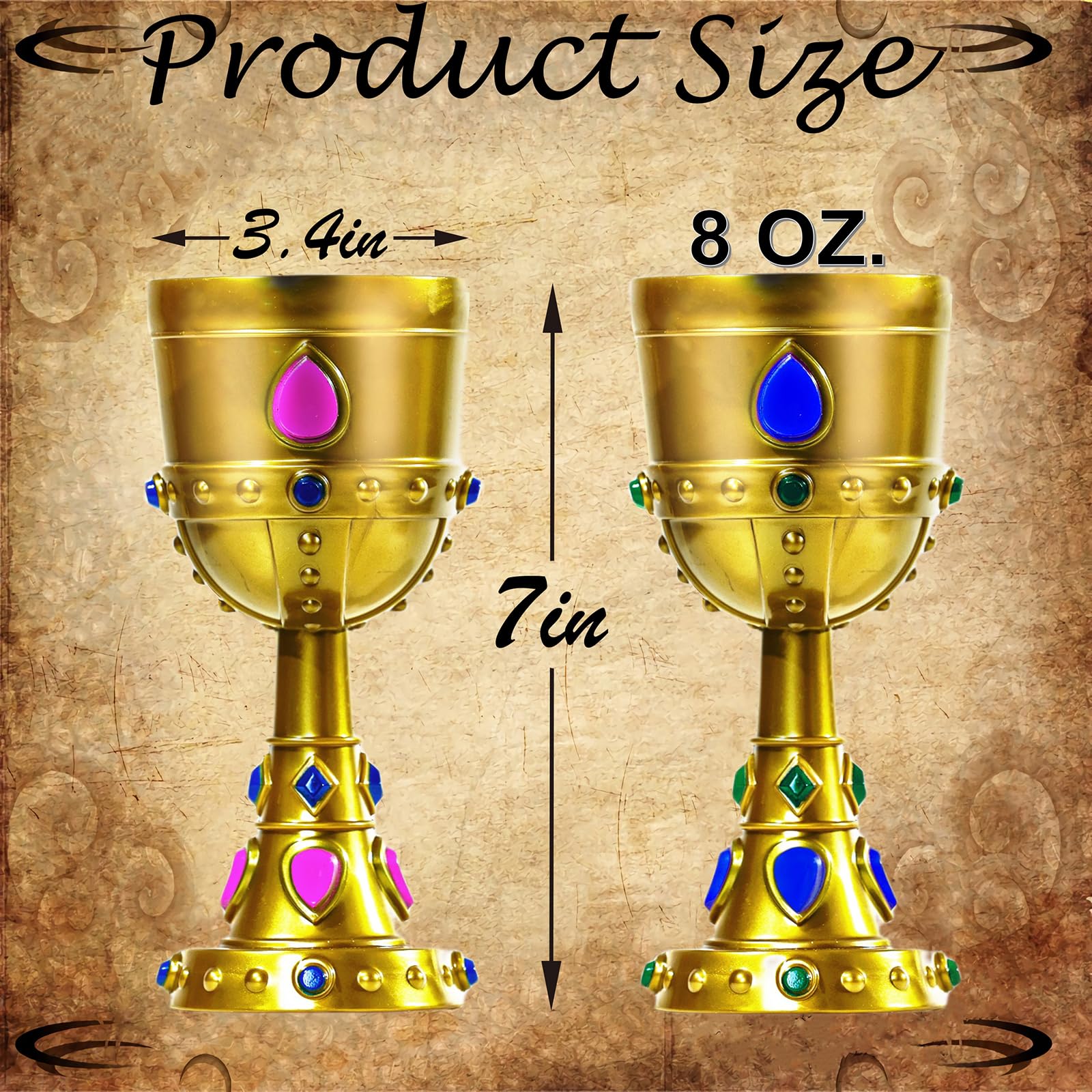 ZHURUININ 4 Pcs Medieval Molded Crown Goblets 8 oz Gold Jeweled Plastic Chalice King Queen Party Goblets Medieval Party Decorations for Carnival Party Drinking Decor Supplies (4)