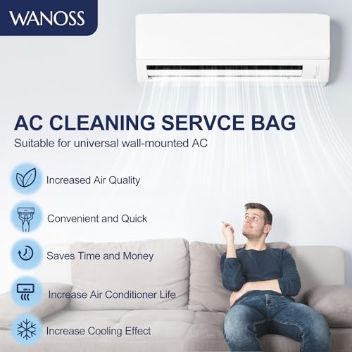 WANOSS Split Air Conditioning Cleaning Cover Bag with 10ft Water Pipe and Drain Outlet, Two Sides Support Plates Waterproof Panels Wall Mounted Air Conditioner Service Bag