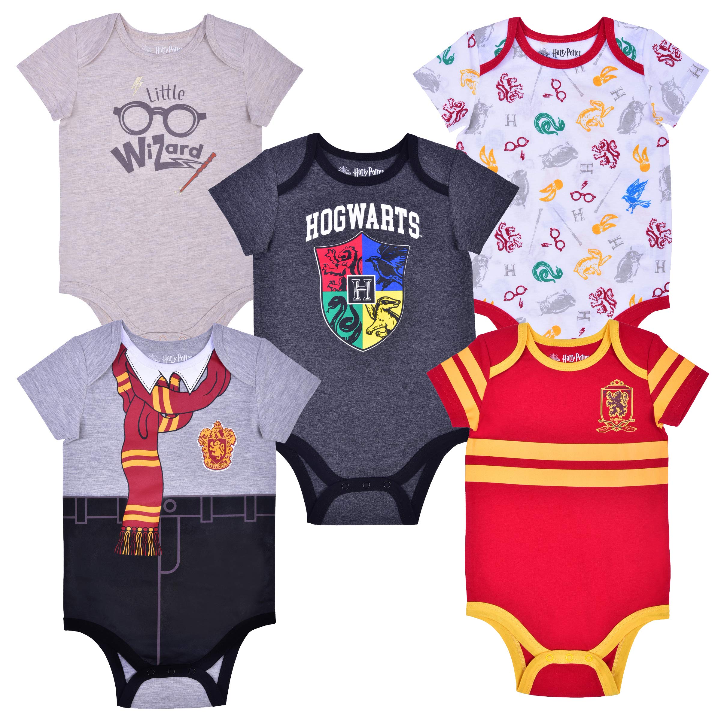 WARNER BROS Harry Potter Boy's 5-Pack Hogwarts, Gryffindor and Wizard Creepers, 3 Months