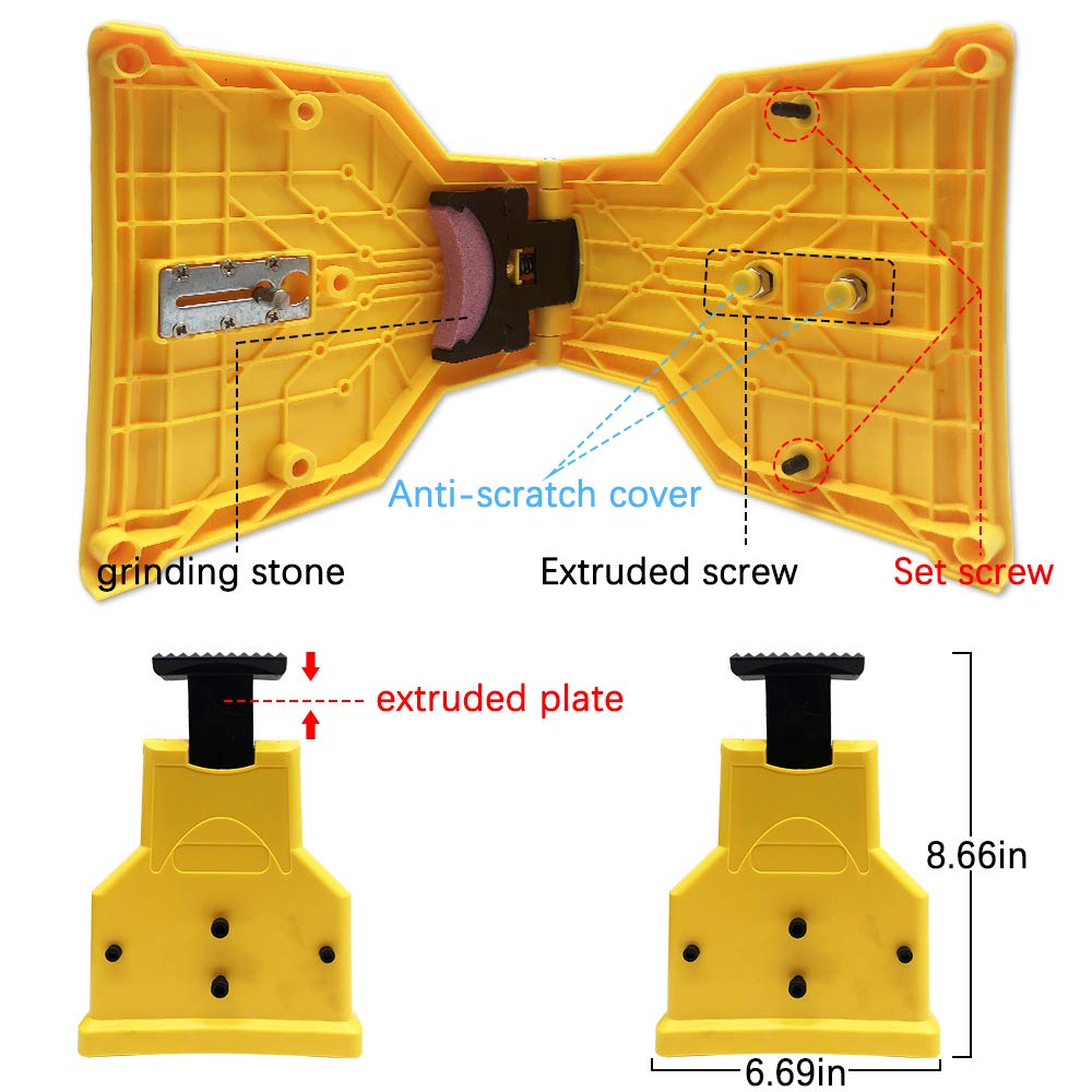 XBUTY Chainsaw Sharpener, The Second Generation New Portable Chain Saw Blade Teeth Sharpener with 4 Pcs Fast-Sharpening Stone Grinder Tools for 14/16/18/20 Inch One/Two/Nonporous Holes (Yellow)