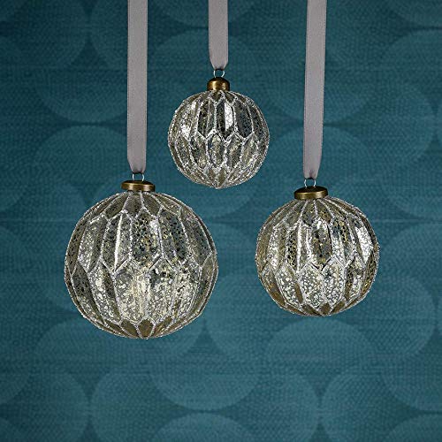 Zodax Antique Silver Glass, Set of 6 Christmas Ball Ornaments, 3"