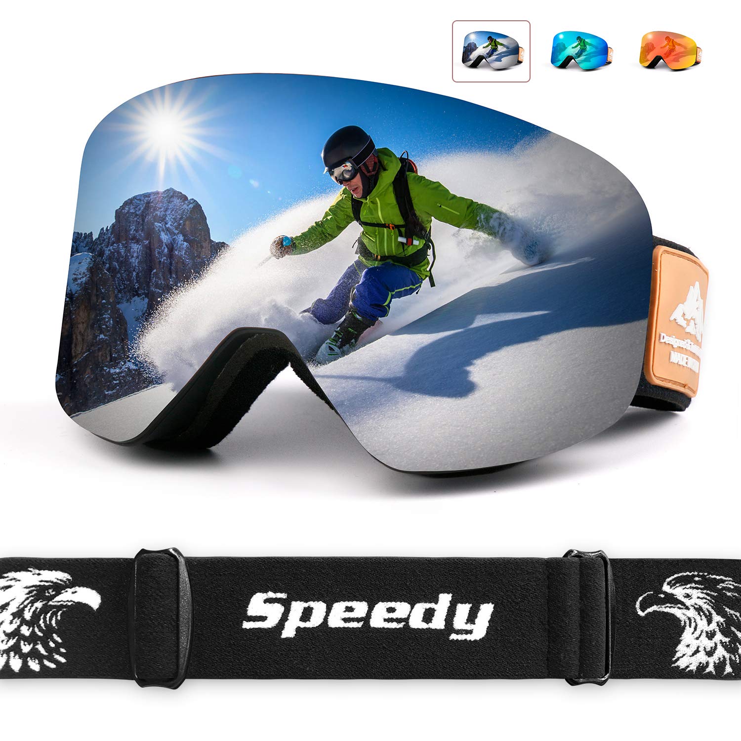 XGEAR Frameless Snow Goggles - Magnetic Interchangeable Lenses, 100% UV Protection, OTG Ski Goggles for Men and Women (Silver, VLT 10%)