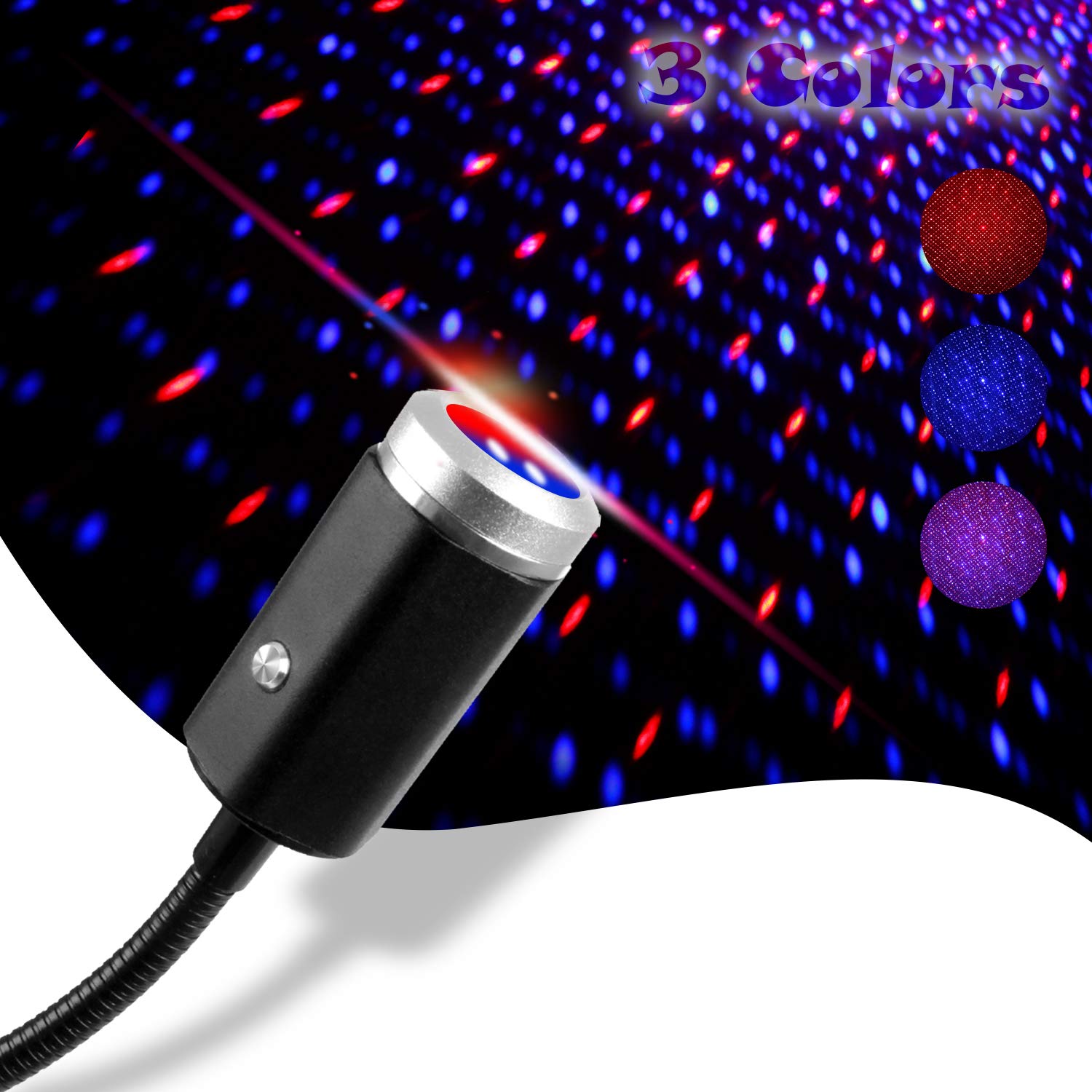 USB Star Night Light, 3 Colors-7 Lighting Modes, Aevdor Car Roof Star Lights, Portable Adjustable Romantic Star Light Decor for Bedroom Party Car Interior Ceiling, Plug and Play (Blue&Red)