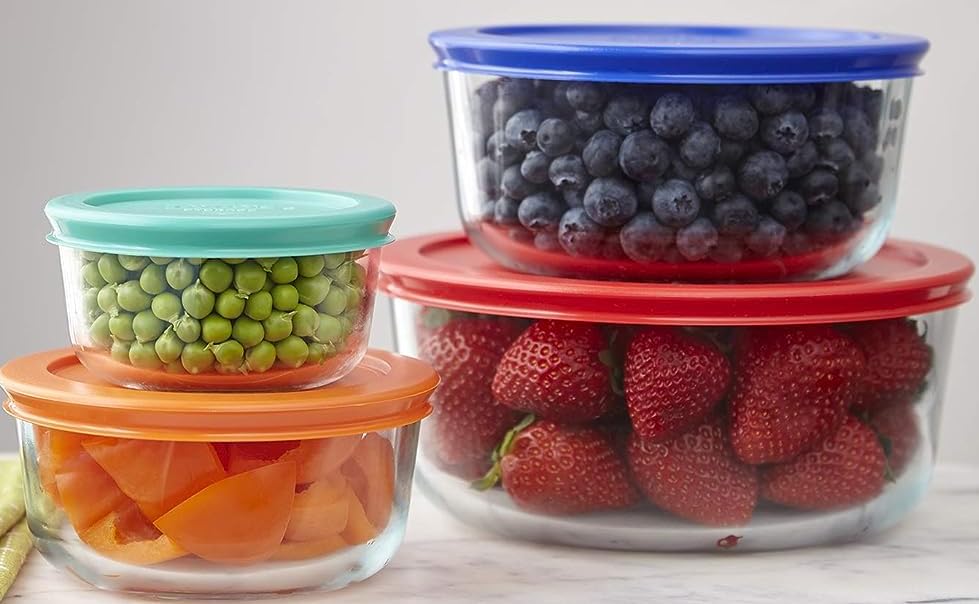 Utensilux Bundle Pyrex 8 Peice Round Bundle 4 Glass Storage Containers With Lids, 7-cup, 4-cup, 2-cup, & 1-cup Meal Prep Containers With Lid, Bpa-free Lid, Dishwasher