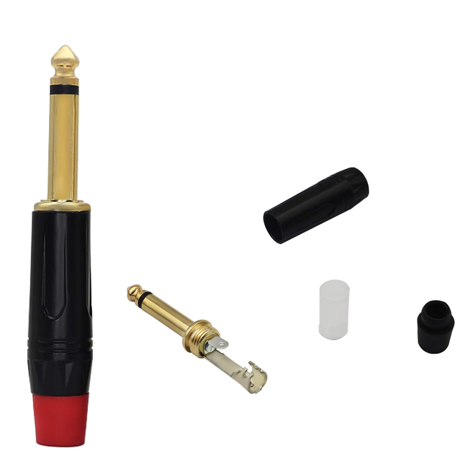 XMSJSIY 1/4" Audio Plug, 6.35 Mono Male Connector, Gold-Plated TS Plug for Guitar/Speaker/Microphone Cable etc (4 Pack)