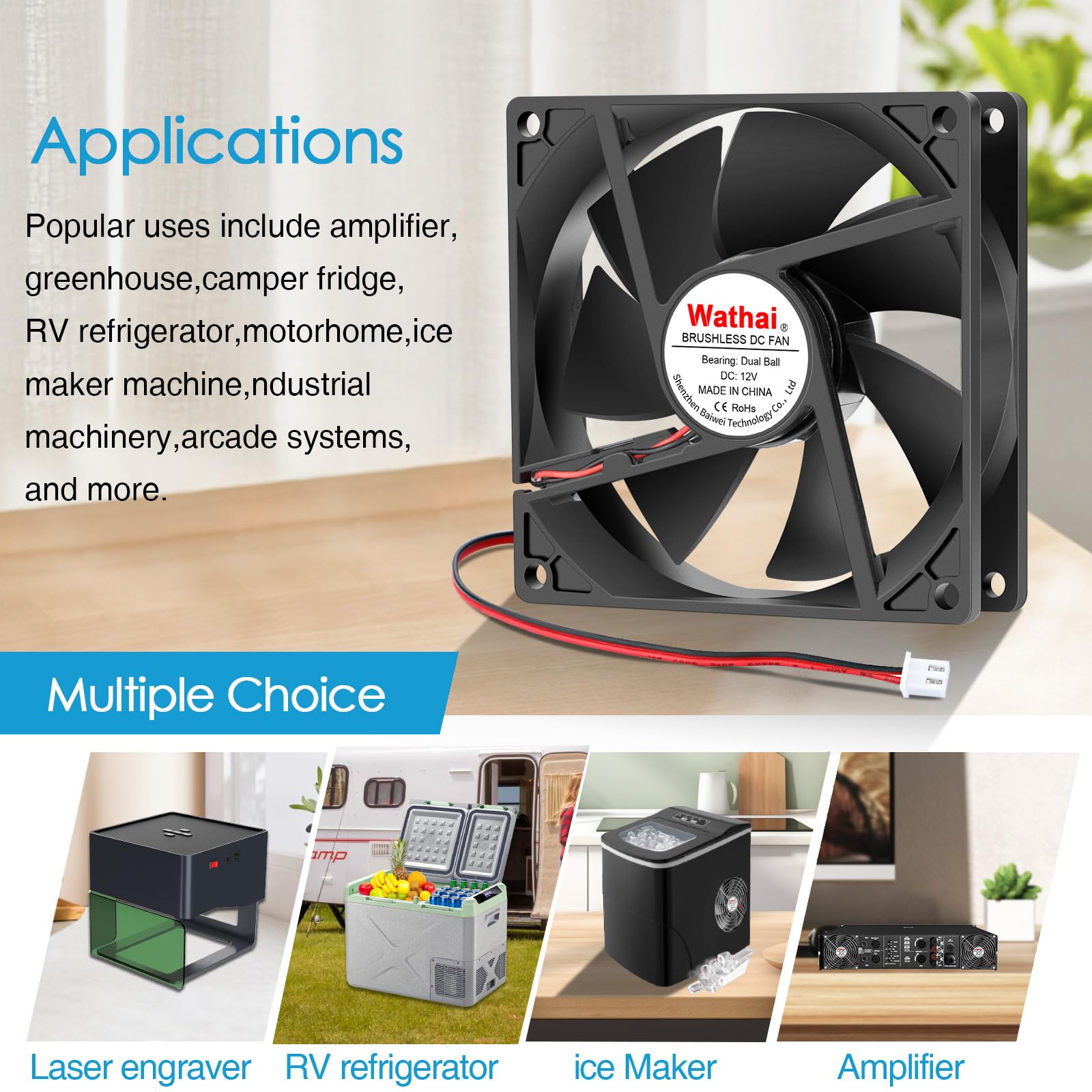 Wathai 9225 92mm x 25mm 12V DC Brushless Computer case Fan 12 Volt 2Pin Dual Ball for DIY Cooling Ventilation Exhaust Projects