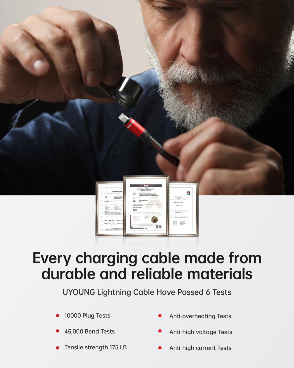 UYOUNG iPhone Charger Cable 3Pack 6FT Lightning Cable USB Long Heavy Duty Nylon Fast iPhone Charging Cord Compatible with iPhone 14/13/12/11/Pro/X/Xs Max/XR /8/7/6/6S/plus/iPad Mini-Red