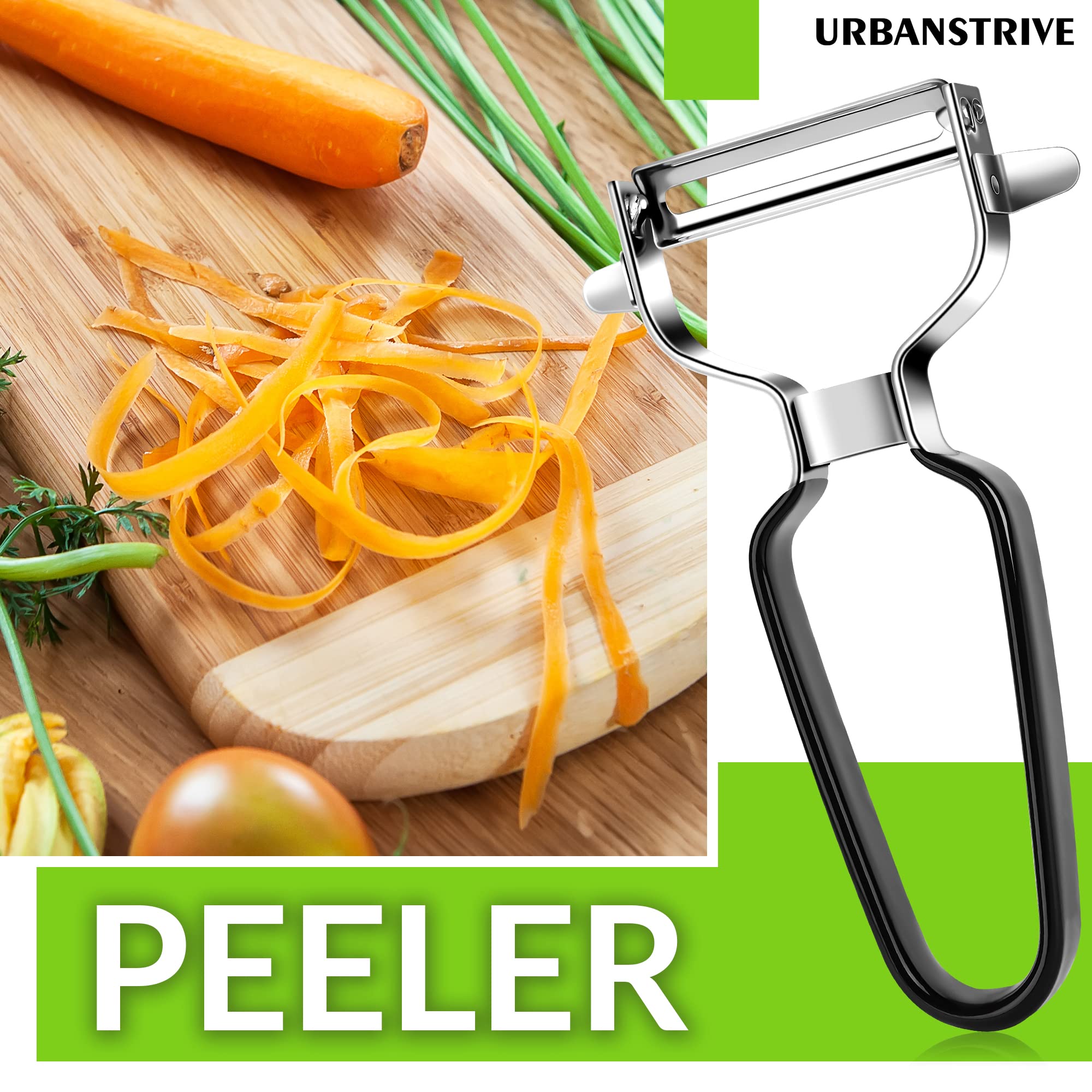 Urbanstrive Stainless Steel Y Shaped Vegetable Peelers For Kitchen, Heavy Duty Potato Peeler Hand, Fruit Peeler Veggie Peeler, Kitchen Food Peelers, Comfortable Handle, Dishwasher Safe, Black