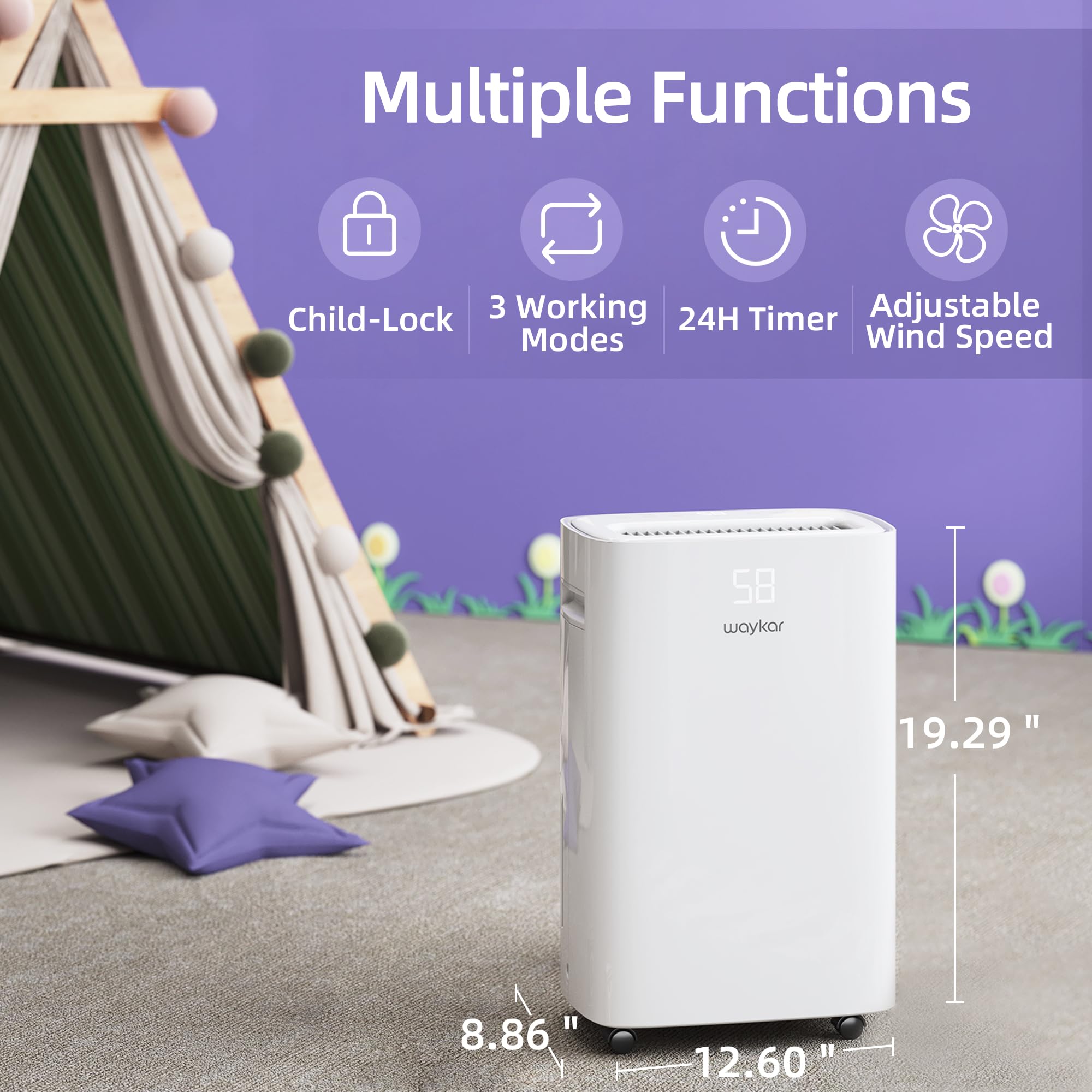 Waykar 2000 Sq. Ft Dehumidifier for Home Basements Bedroom with Drain Hose and Intelligent Humidity Control, Continuously Removes 5 Gallons of Moisture/Day, New Version