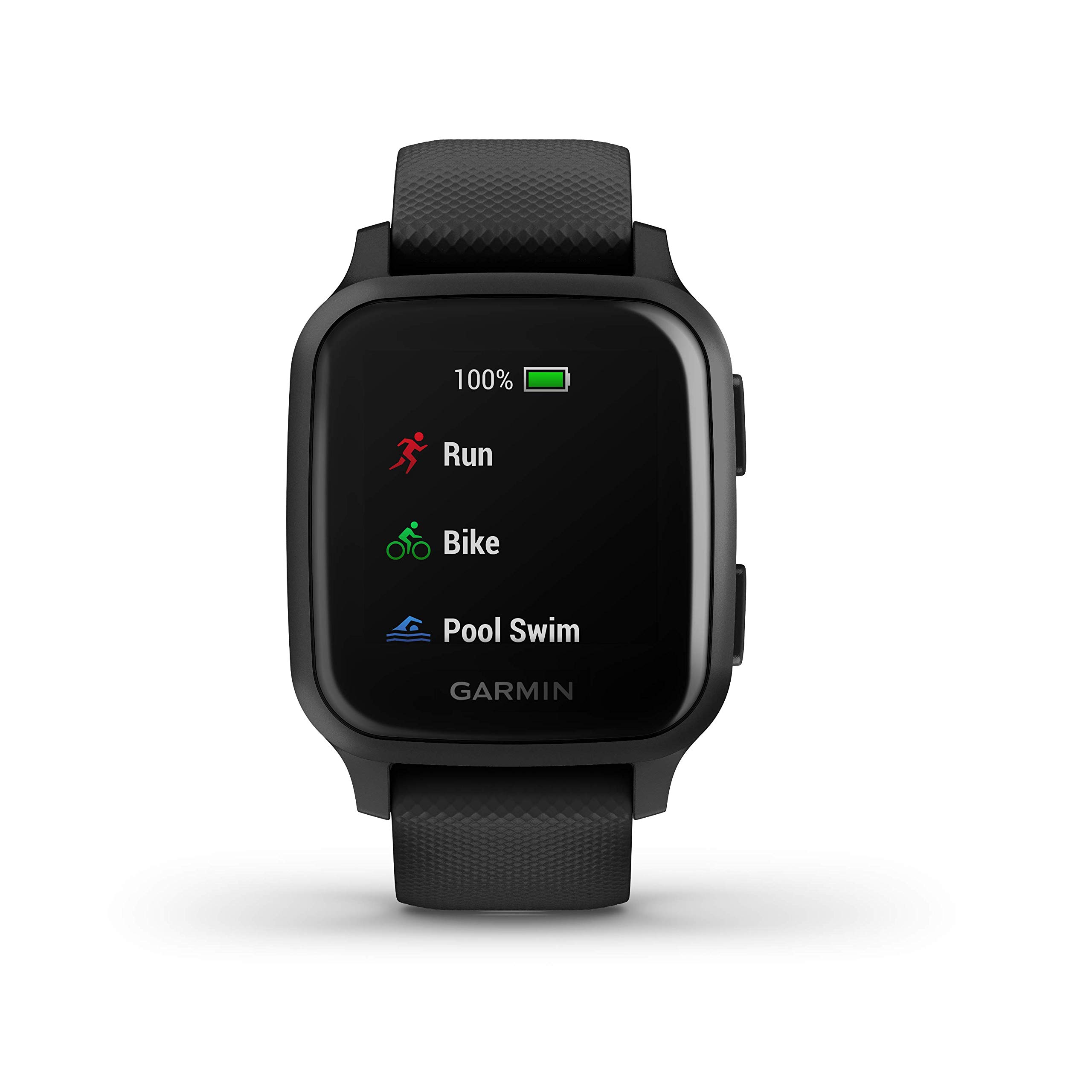 Wearable4U Garmin Venu Sq Music GPS Best Multisport Fitness Smartwatch Black/Slate Black Earbuds with Charging E-Bank Case Bundle