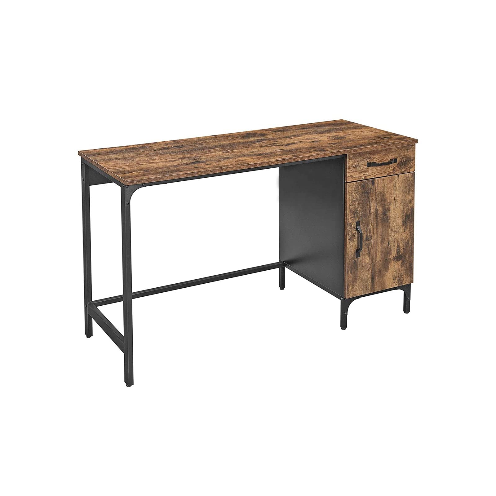 VASAGLE Computer Desk, Writing Study Table with Drawer and Cabinet for Home Office, 51 Inches Industrial Style PC Laptop, Simple Assembly, Black Metal Frame, Rustic Brown ULWD51X