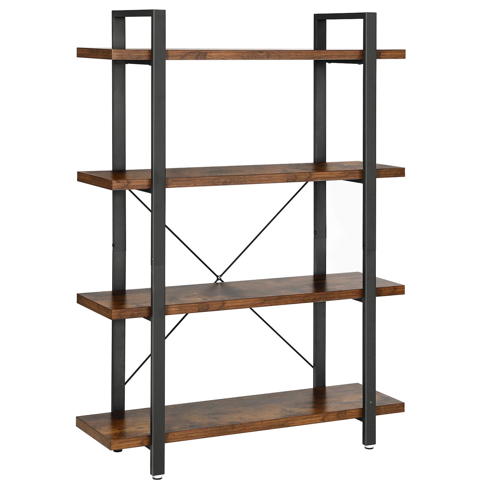 VASAGLE Industrial Bookshelf, 4-Layer Stable Bookcase, Storage Rack, Standing Shelf, Easy Assembly, Living Room, Bedroom, Office, Rustic Brown ULLS54BX, "41.3""l x 13.2""w x 54.3""h"