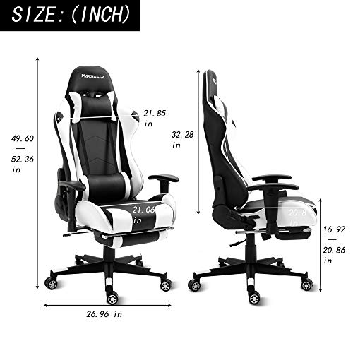 WeGuard Massage Gaming Chair Racing Office Computer Game Chair Swivel Ergonomic Executive PU Leather Chair with Adjustable Headrest and Lumbar and Support Retractable Footrest (White)
