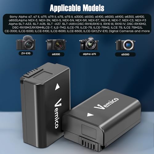 Vemico NP-FW50 Battery Charger Kit 2 X 1200mAh (Son.NP-FW51 Battery)