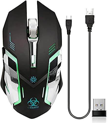 WFB Wireless Gaming Mouse Rechargeable Silent Click Optical Computer Mice with Nano Receiver,Changing Breathing Backlit, 3 Adjustable DPI Up to 2400 for Laptop,PC,MacBook etc (Updated Version,Black)