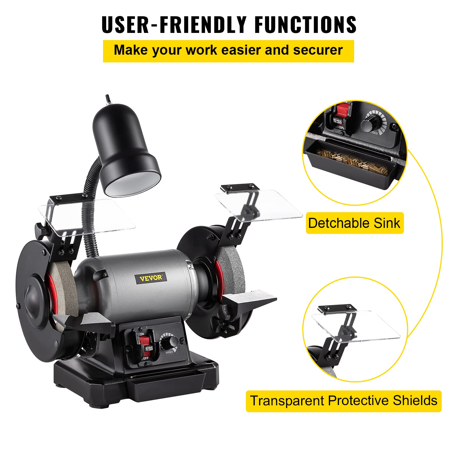 VEVOR 8" Variable Speed Bench Grinder (1800-3795 RPM) with POWERTEC Diamond Grinding Wheel Dresser