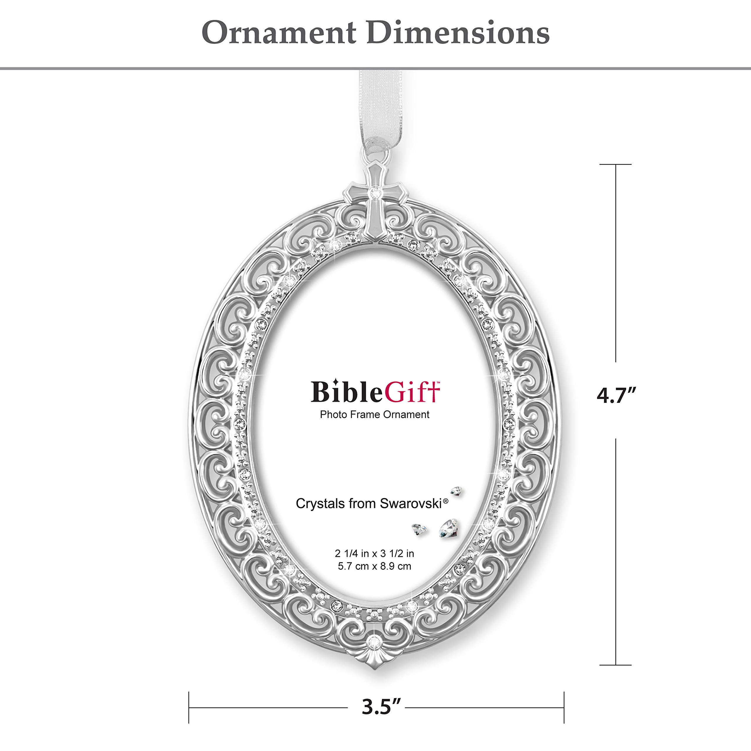 White Bible Gift Set with KJV Bible & Silver-Plated Frame Ornament with Crystals from Swarovski