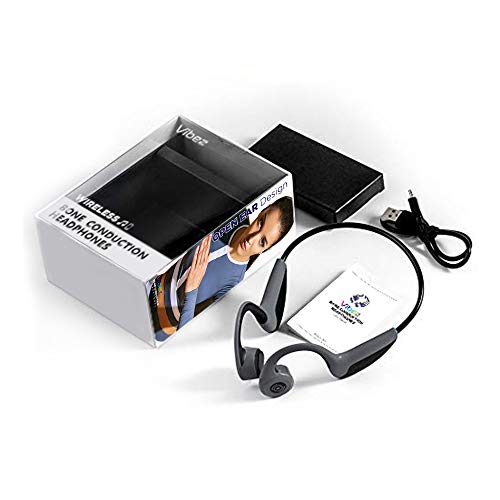Vibez Bone Conduction Headphones Portable Open Ear Headset Wireless Bluetooth 5.0 Connectivity Sweat Resistant Sports Earphones with Microphone Volume Control for Running Hiking Driving Bicycling Grey