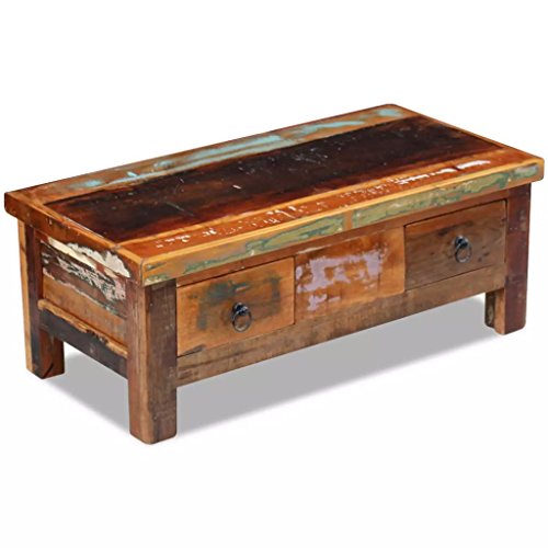vidaXL Coffee Table 35.4"x17.7"x13.8",Rustic Coffee Table with 2 Drawers Tea,End Side Table Storage Cabinet Box Pure Handmade for Home Office Living Room Furniture,Solid Mango Wood