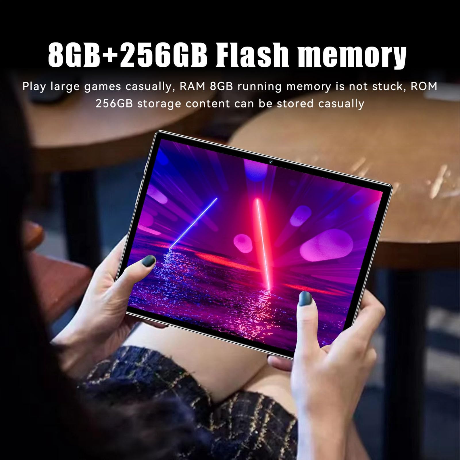 Vikye 10.1 Inch Tablet 12 8 Core CPU 8GB RAM 256GB ROM 8MP Front 16MP Rear 5G WiFi 4G Network Tablet PC 100‑240V (US Plug)