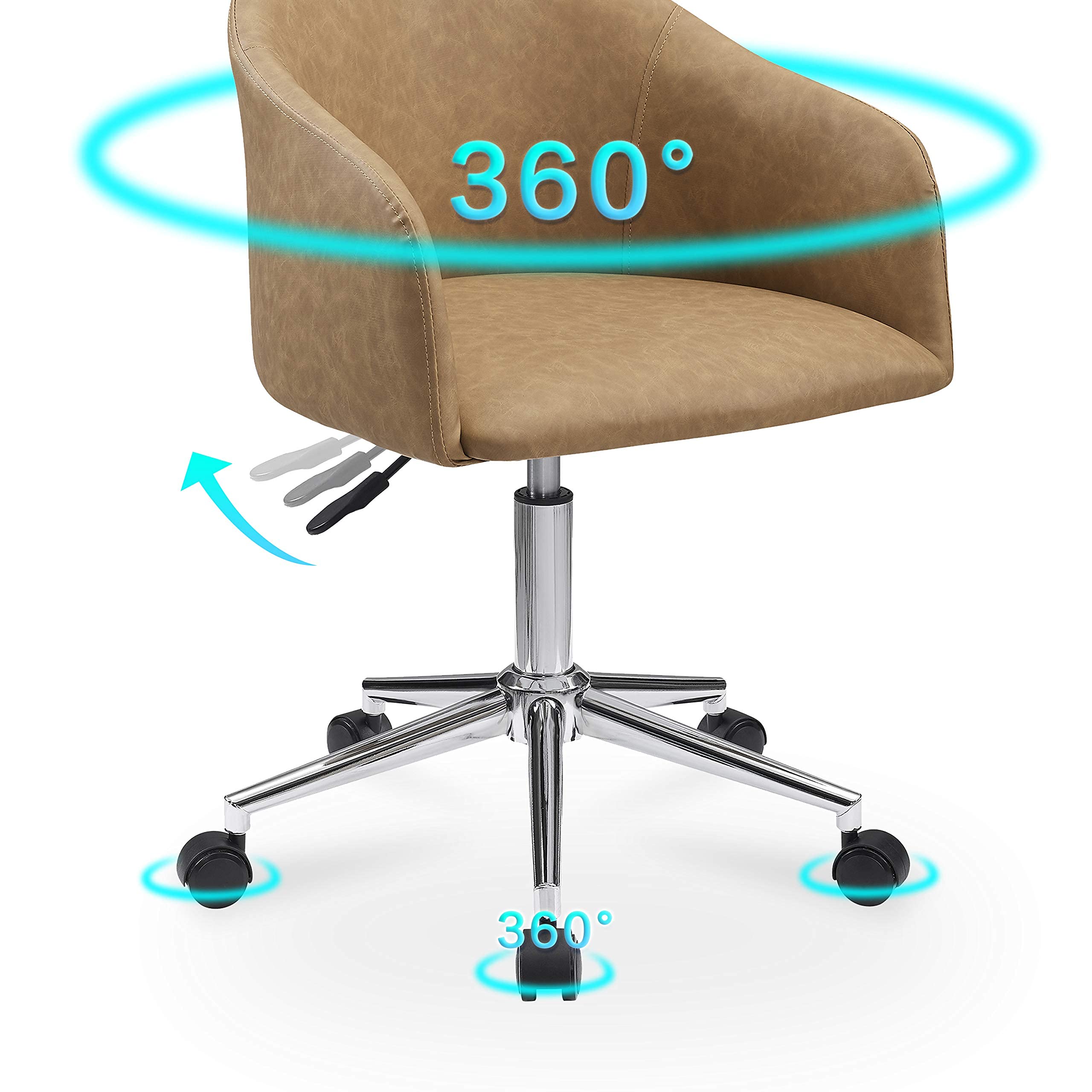 Volans Office Home Chair, Modern PU Leather Height-Adjustable Swivel Computer Desk Chair with Wheels, Brown