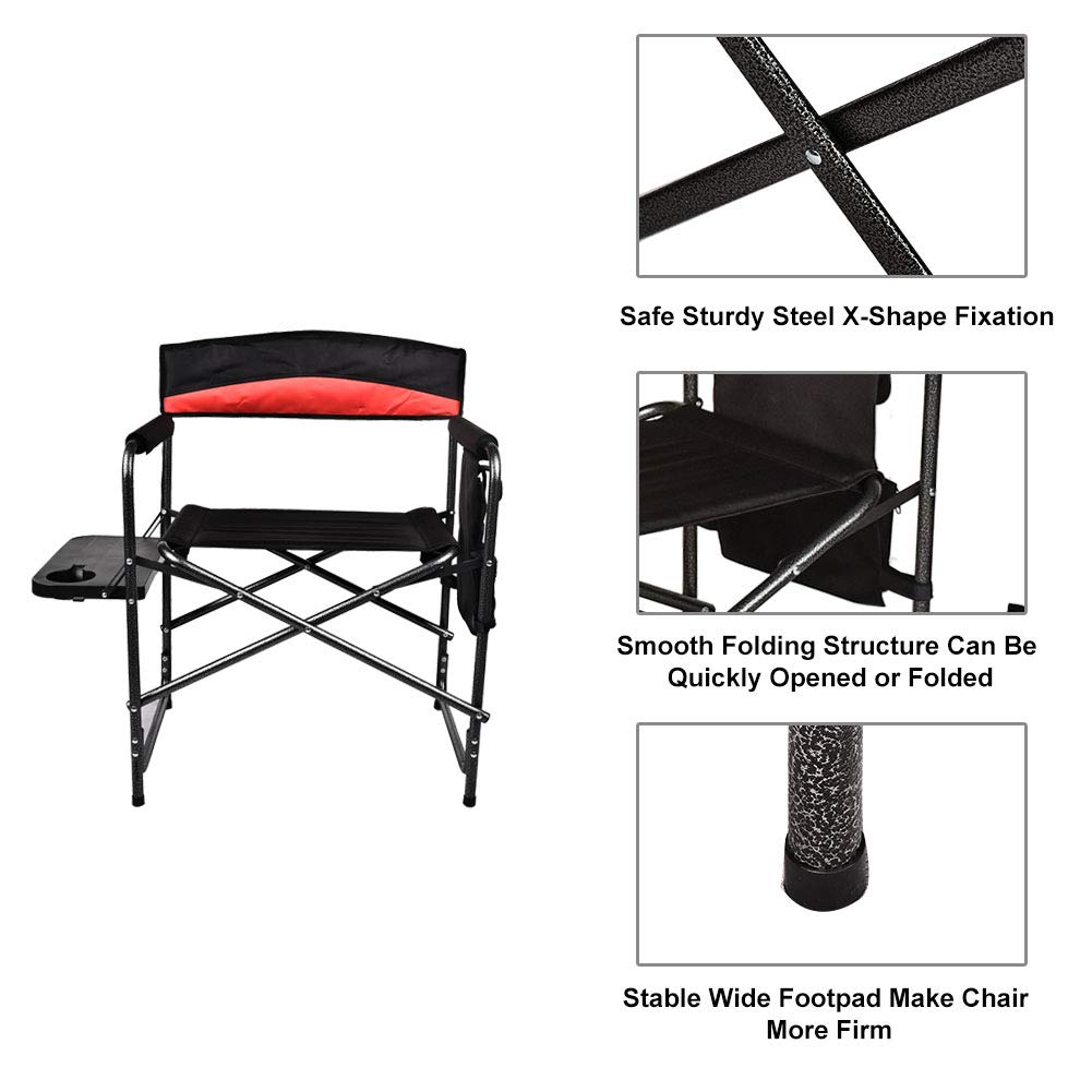 VUYUYU 2PCS Heavy Duty Folding Camp Chairs - Portable Lawn Chair with Side Table, Director Chairs with Storage Pocket, Camping Chairs for Heavy People