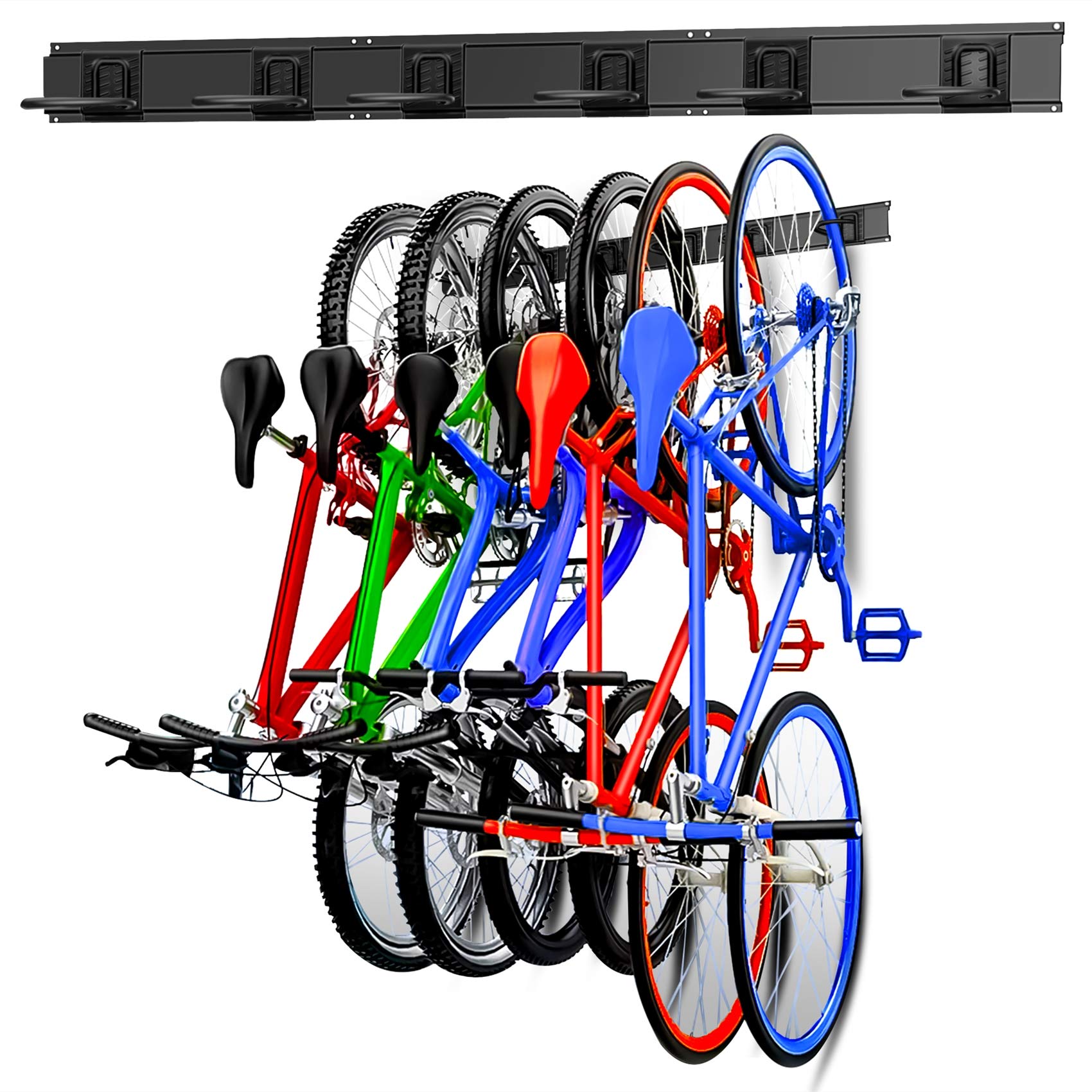 WALMANN Bike Storage Rack, 6 Bike Hooks for Garage & Home Space Saving Wall Mount Vertical Bike Hangers Holds Up to 300LBS
