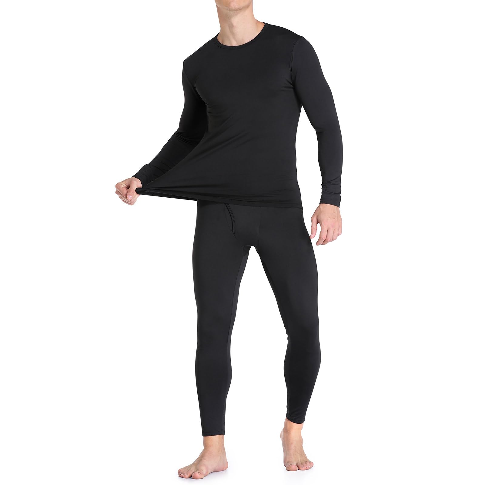 WEERTI Thermal Underwear for Men Long Johns Mens with Fleece Lined, Base Layer Men Cold Weather Top Bottom (Black L)