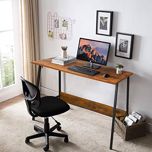 WEWILL Computer Desk Writing Study Table for Home Office,PC Notebook Writing Table with Stable Trapezoidal Metal Structure Modern Student Desk with Two Hooks,Easy to Install,Rustic Brown