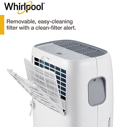 Whirlpool 20-Pint Portable Dehumidifier with Auto-Shutoff & Timer, Home Dehumidifier and Moisture Absorber For Basement, Garage, Living Room in White