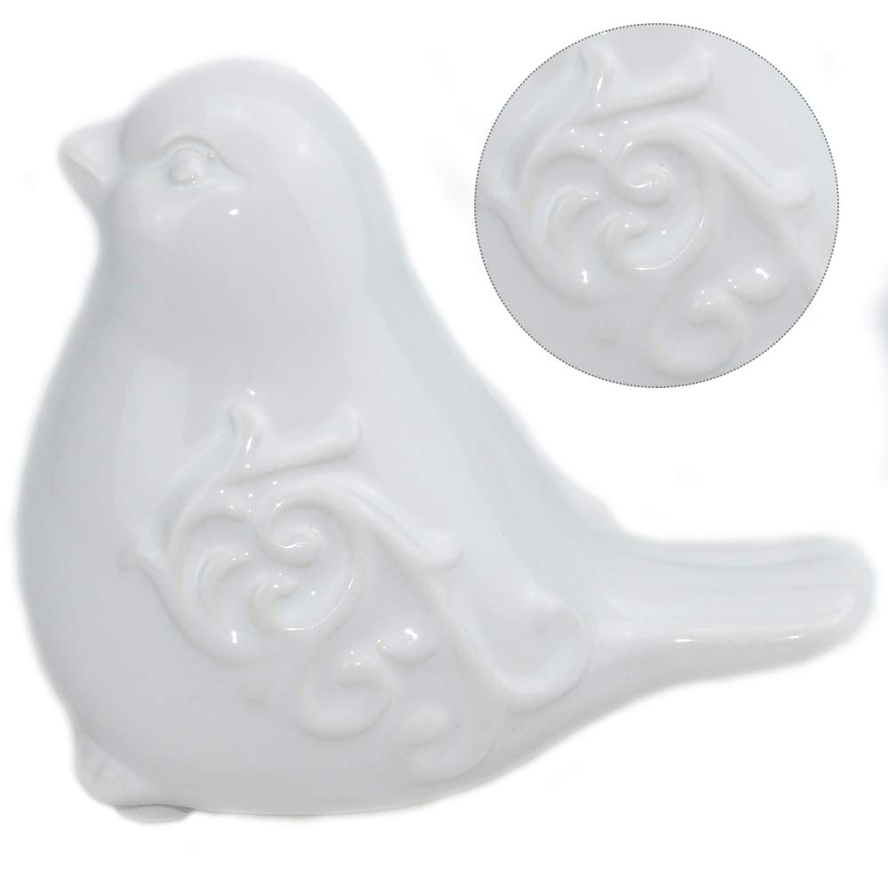 White Glazed Small Ceramic Chubby Bird Figure Figurine Ornaments Decoration, Animal Model Gift for Home Garden Statue Decorative Crafts (White, Small)