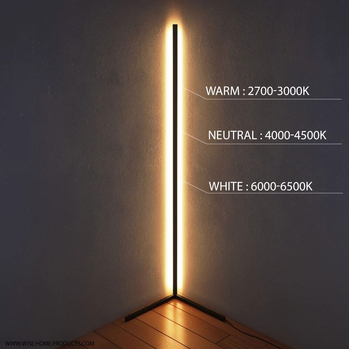 Wise Home Products Nordic Warm Lamp - Corner Lamp with Warm White Lighting, Modern Black Metal with Dimmable White Warm Light Floor Lamp