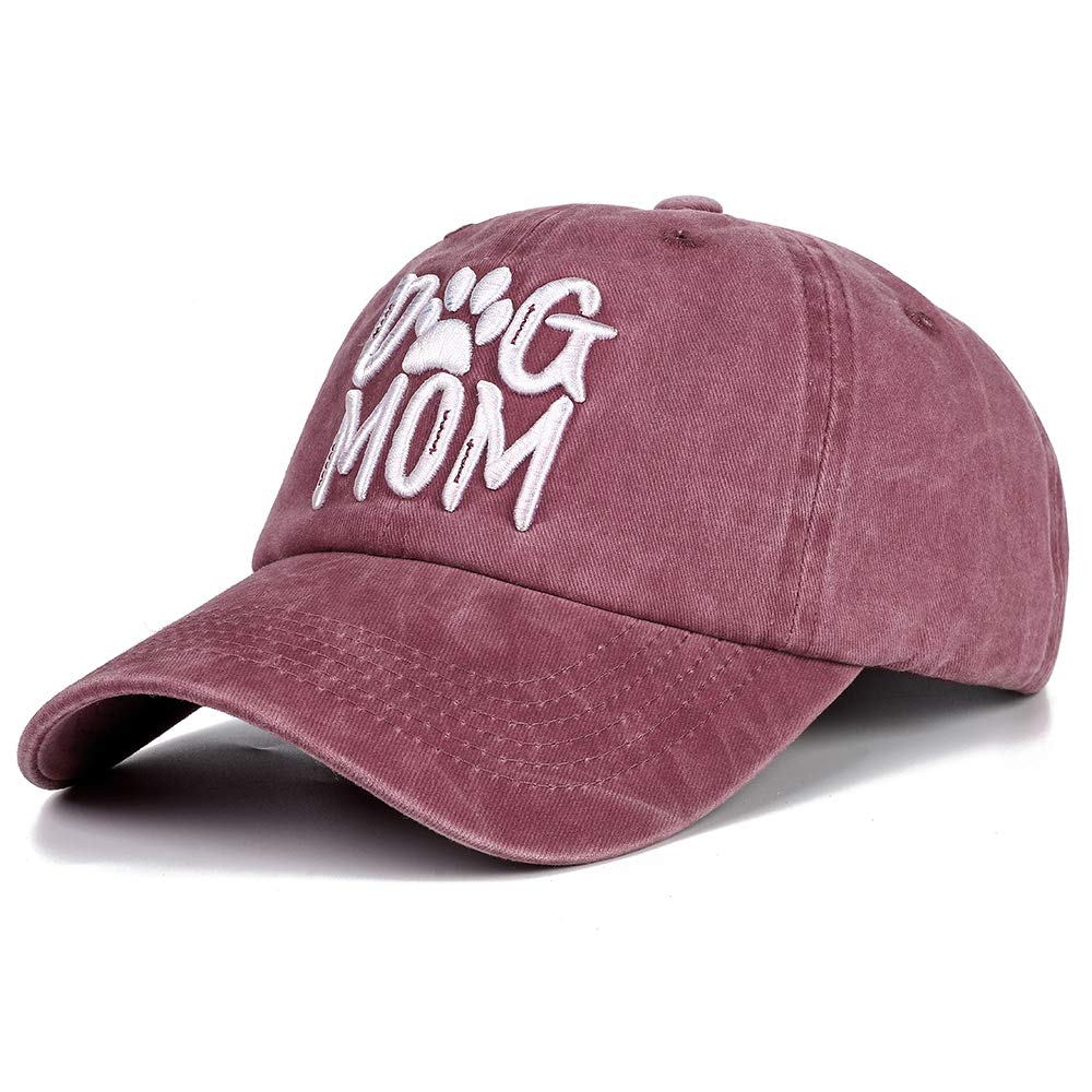 Womens Embroidered Baseball Cap Distressed Cotton Vintage Dad Hat Unconstructed and Low Profile (Burgundy)