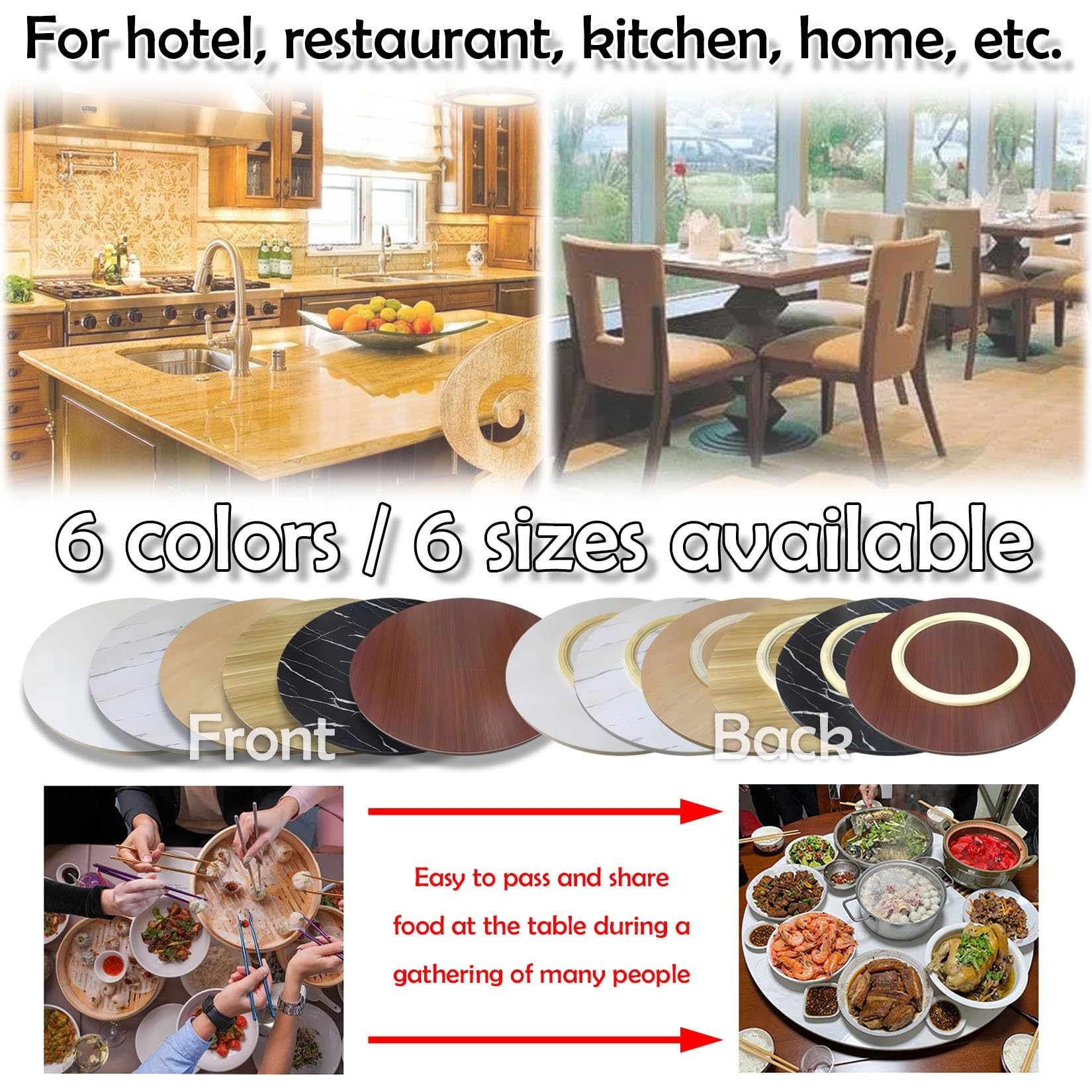 Wooden Rotating Plate For Dining Table With Silent Bearings, Ø 20 24 28 32 36 39 Inch Tabletop Round Rotating Serving Tray, Easy To Reach Food Lazy Susan Turntable
