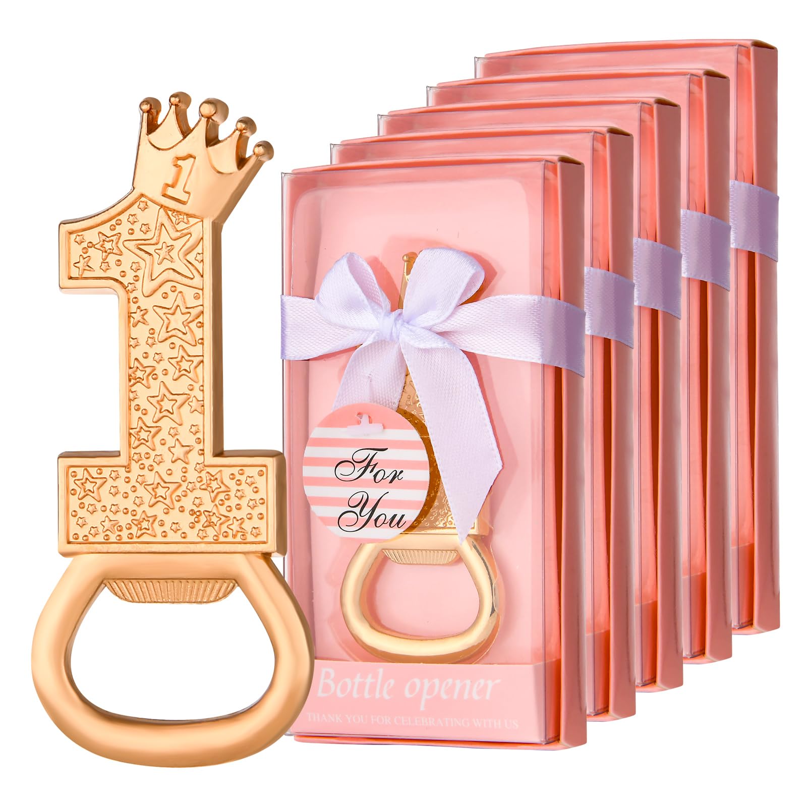 wxfdac 24 boxes of 1-year-old birthday party favors, guest gifts 1 Bottle opener, 1-year anniversary decorations, souvenirs, girls' gifts (pink)