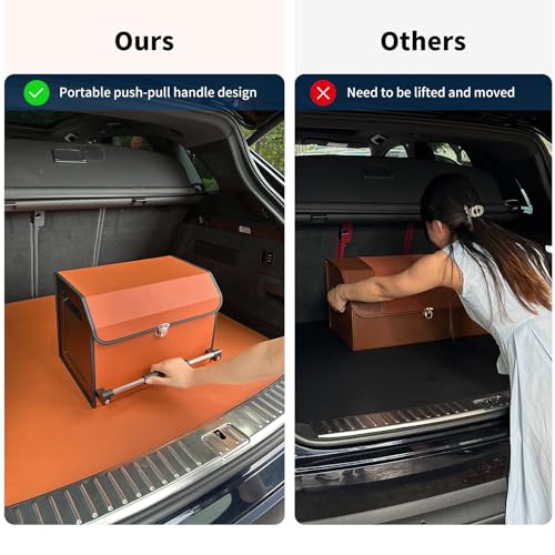 XCF Trunk Organizers for Suv, Collapsible Leather Car Trunk Organizer with Lid and Sturdy Handle for BMW Small Storage Box (11.4 x 16.9 x 12.2, Orange)