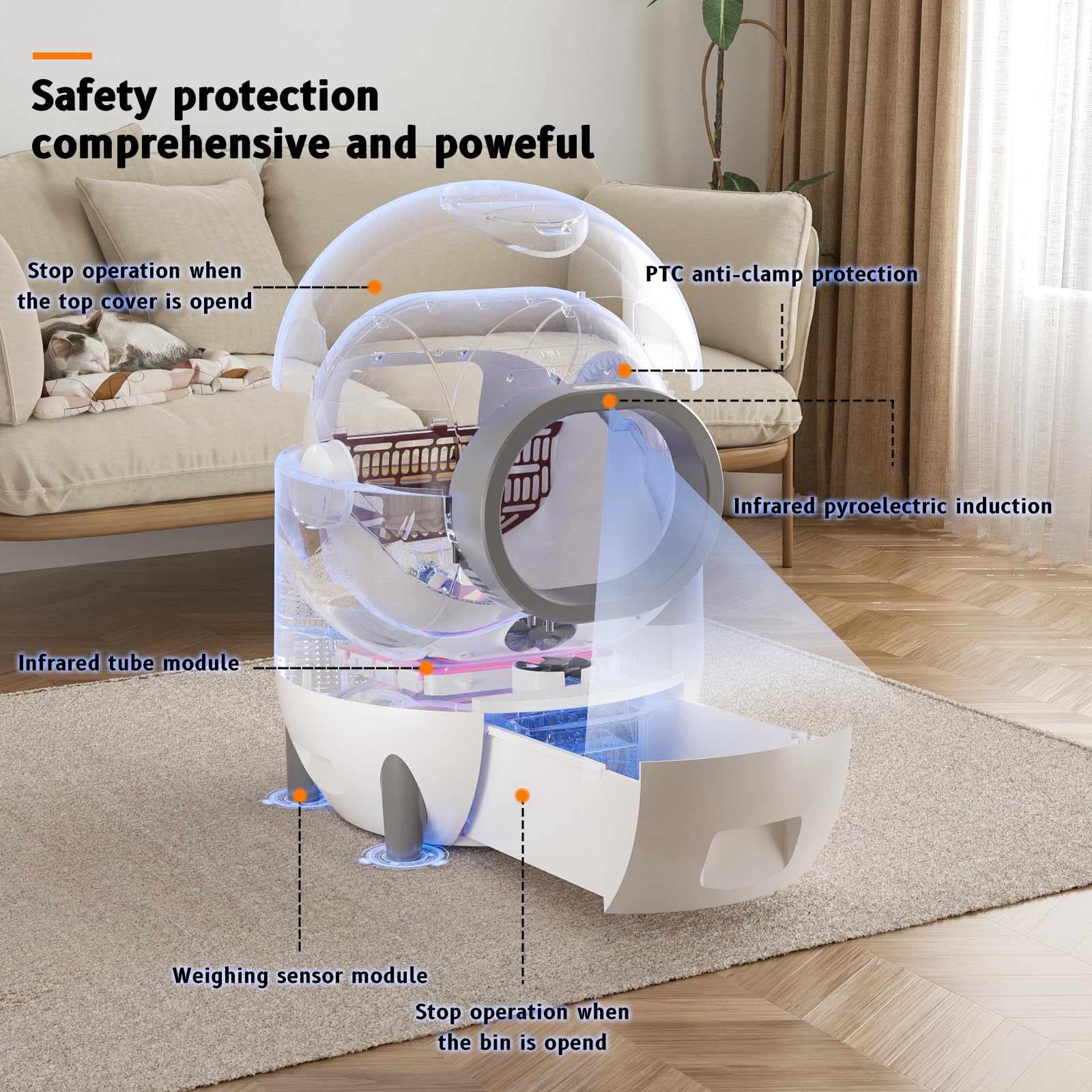 Self Cleaning Cat Litter Box 60L Large Capacity Automatic Cat Litter Box with Smart Safety System, Health Monitoring for Multiple Cats