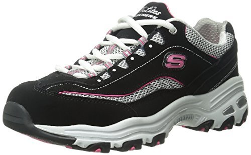 Skechers womens D'lites - Life Saver Memory Foam Lace-up Sneaker,Black/Pink,8 M US