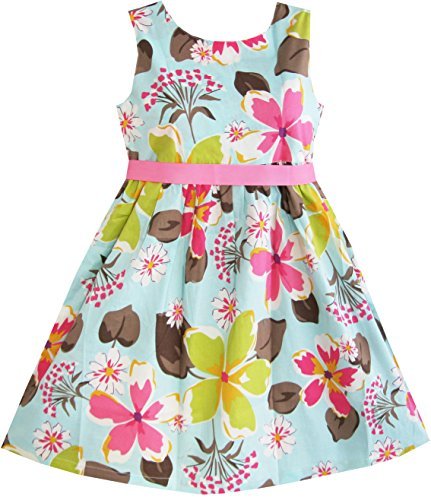 Sunny Fashion Girls Dress Blue Flower Print Size 7-8