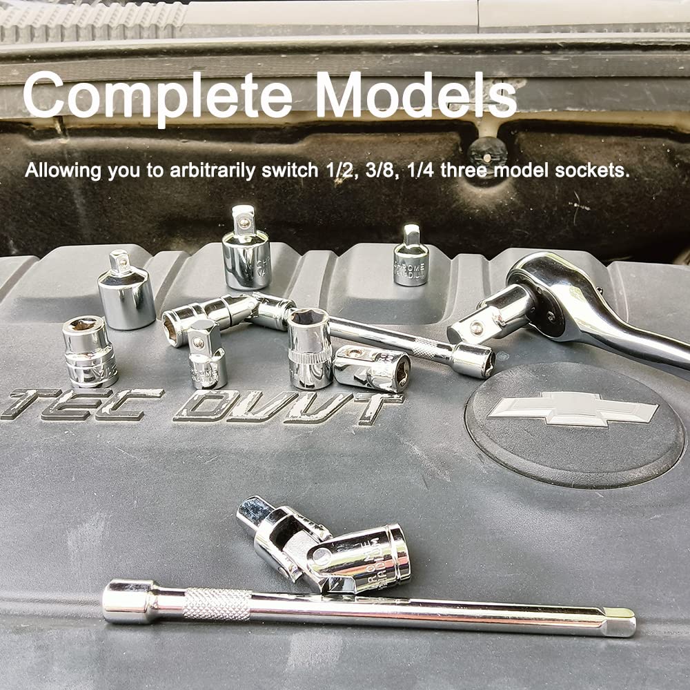 StrugDeas 6 Piece Socket Adapter and Reducer Set, 1/4", 3/8", 1/2" Chrome Vanadium Steel Ratchet/Socket Extension/Conversion Kit for Automotive Maintenance