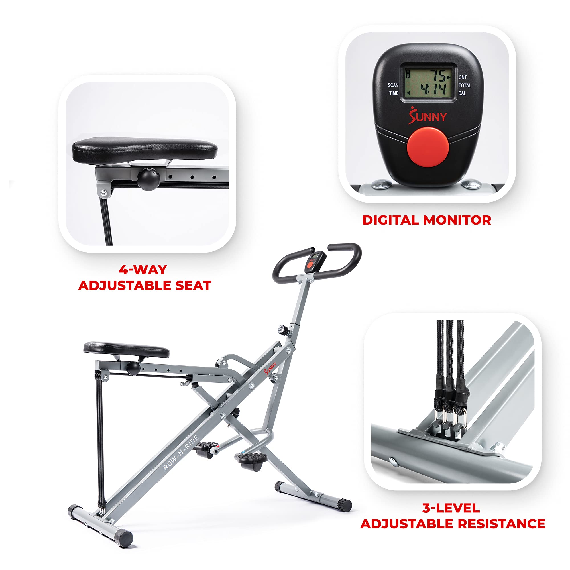 Sunny Health & Fitness Squat Assist Row N Ride® Glutes Training Machine