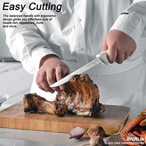 Richlin Boning Knife,8-Inch Chef's Knife with Razor Sharp High Carbon Stainless Steel for Meat and Poultry(8ā Narrow Boning Knife,White)
