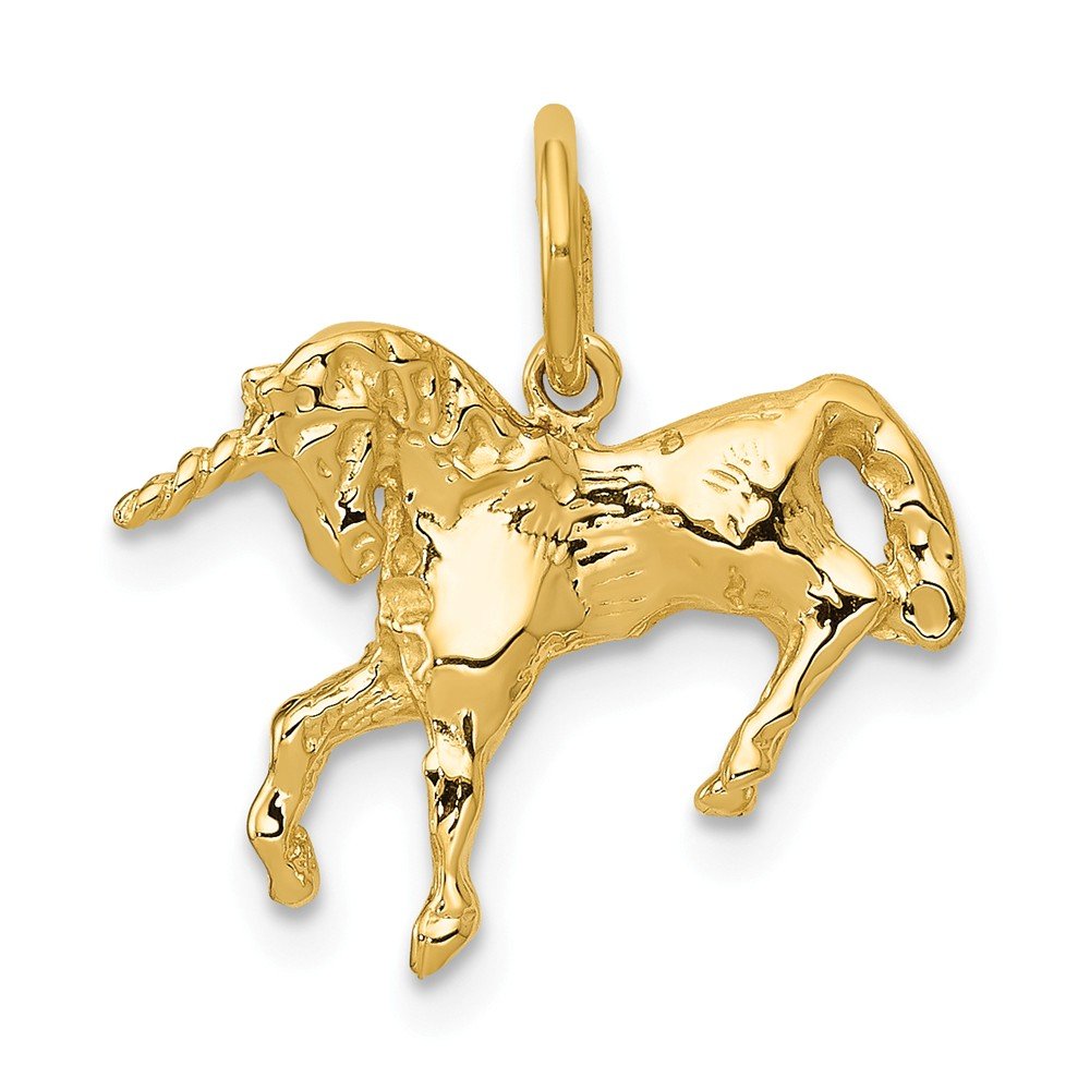 Solid 14k Yellow Gold Unicorn Charm Pendant (14mm x 16mm)