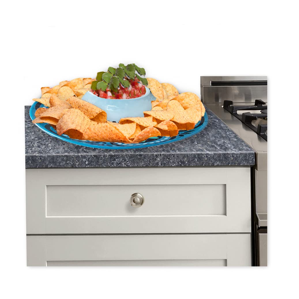 WunderfulThings Chip Dip Bowl Chips & Salsa Dish All-in-One JUMBO Serving Bowl for Chips and Dip - Shatter Resistant Embossed Melamine (hard plastic resin)