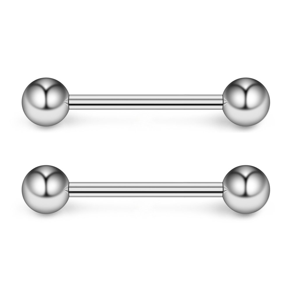 Ruifan 316L Stainless Steel Tongue Nipple Shield Barbell Ring Bar Body Piercing Retainer 14G 12mm 10PCS