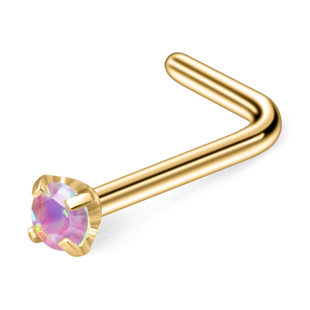 Ruifan 3PCS 20G 316L Surgical Steel 2mm Mix Color Opal Nose Rings Studs L-Shape Body Piercing Jewelry