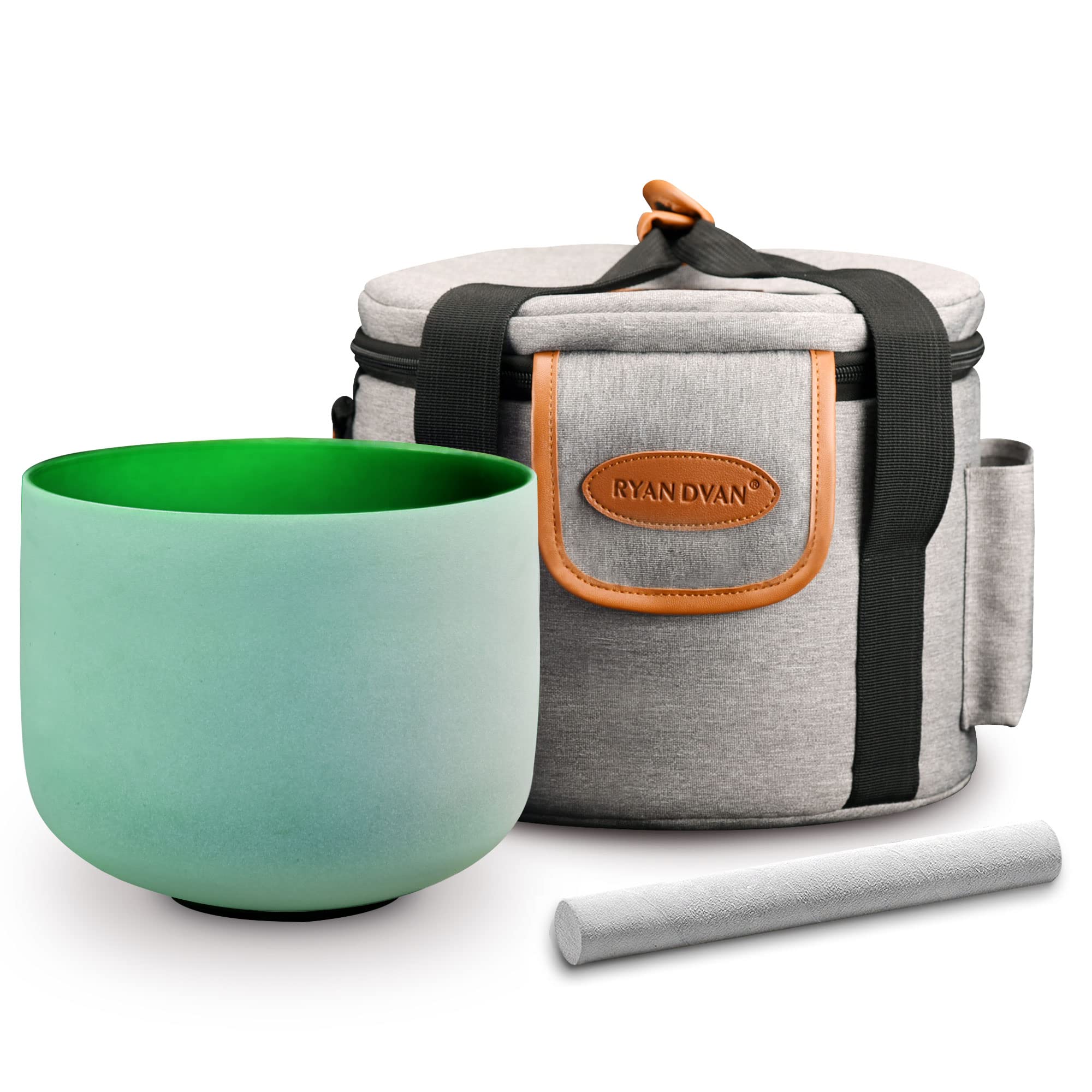 RYAN DVAN 10” F Note Green Frosted Heart Chakra Crystal Singing Bowl with Free Heavy-Duty Carrying Case and Suede Striker O-Ring