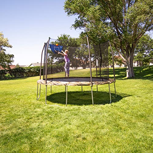Skywalker Trampolines 12-Foot Jump N’ Dunk Trampoline with Enclosure Net - Basketball Trampoline, Camo